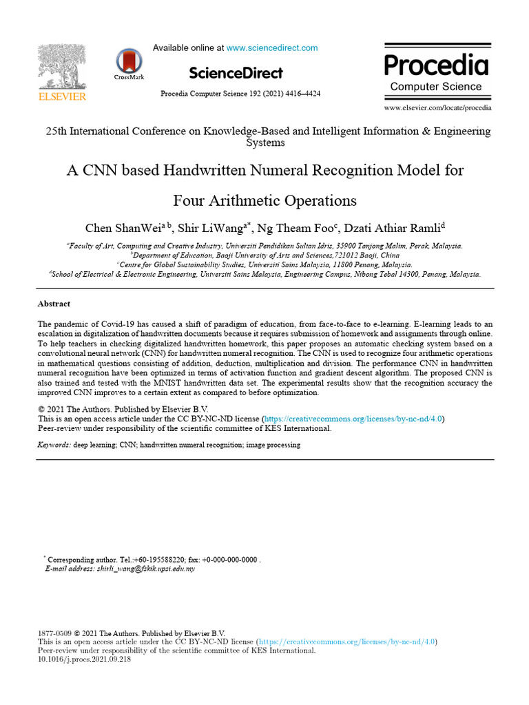 CNN for Handwritten Numeral Recognition | PDF | Applied Mathematics ...