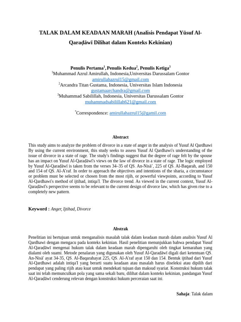 Jurnal Talak Dalam Keadaan Marah | PDF