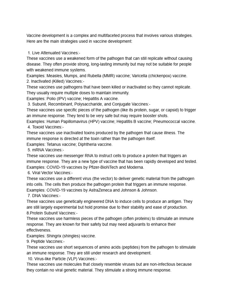 Different Strategies For Vaccine Development | PDF | Vaccines | Virus