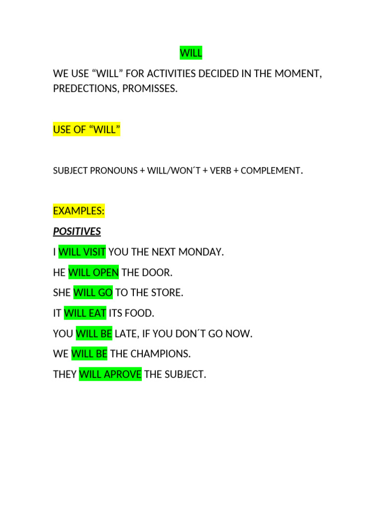 Will (Future Simple) | PDF