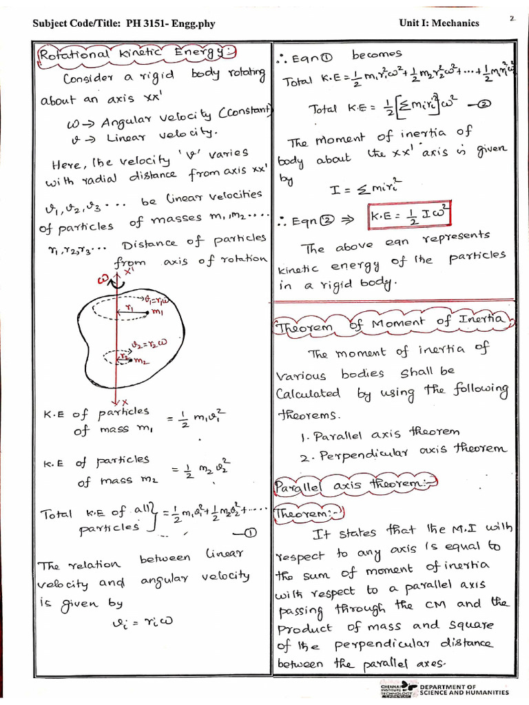 Engineering Physics - PH3151 - HandWritten Notes - Unit 1 - Mechanics | PDF