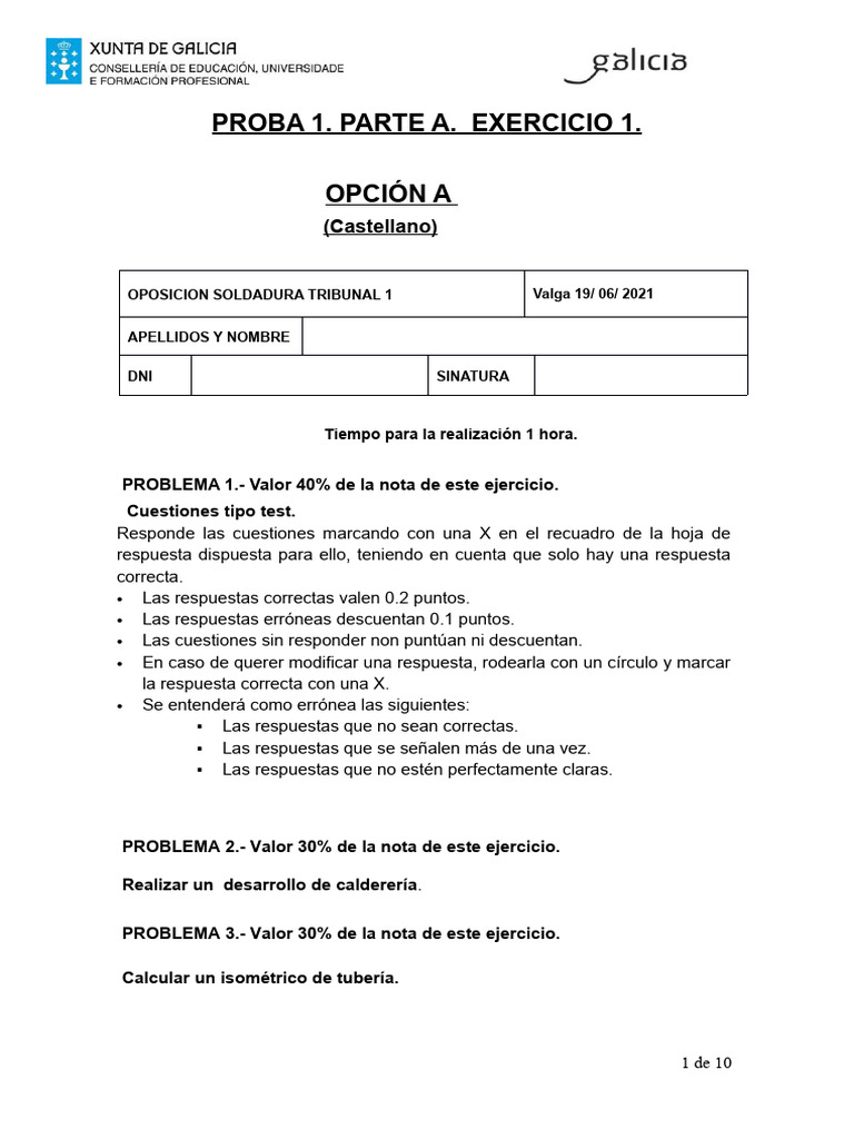 Exercicio1 FaseA 1ºproba OpciónA | PDF | Soldadura | Construcción