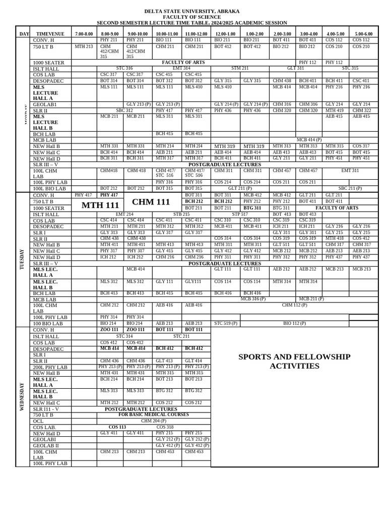 Second Semester Lecture Time Table 2024-2025_102220 | PDF