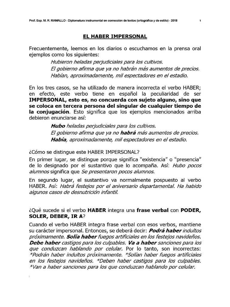 El Haber y Hacer Impersonal | PDF