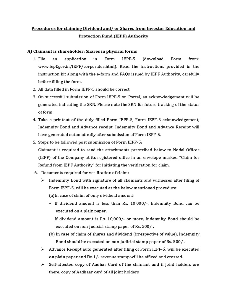 Claiming Dividends & Shares from IEPF | PDF | Notary Public
