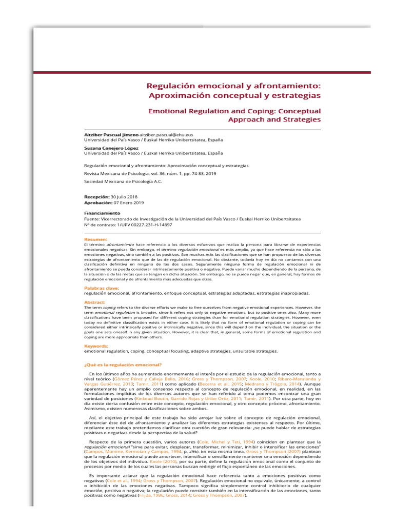 Regulación Emocional y Afrontamiento Aproximación Conceptual y ...