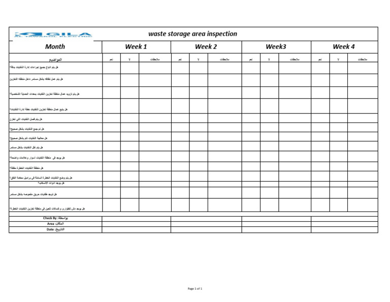 ZTPC-HSE-FRM V00 Waste Storage Area Inspection - Quarterly | PDF