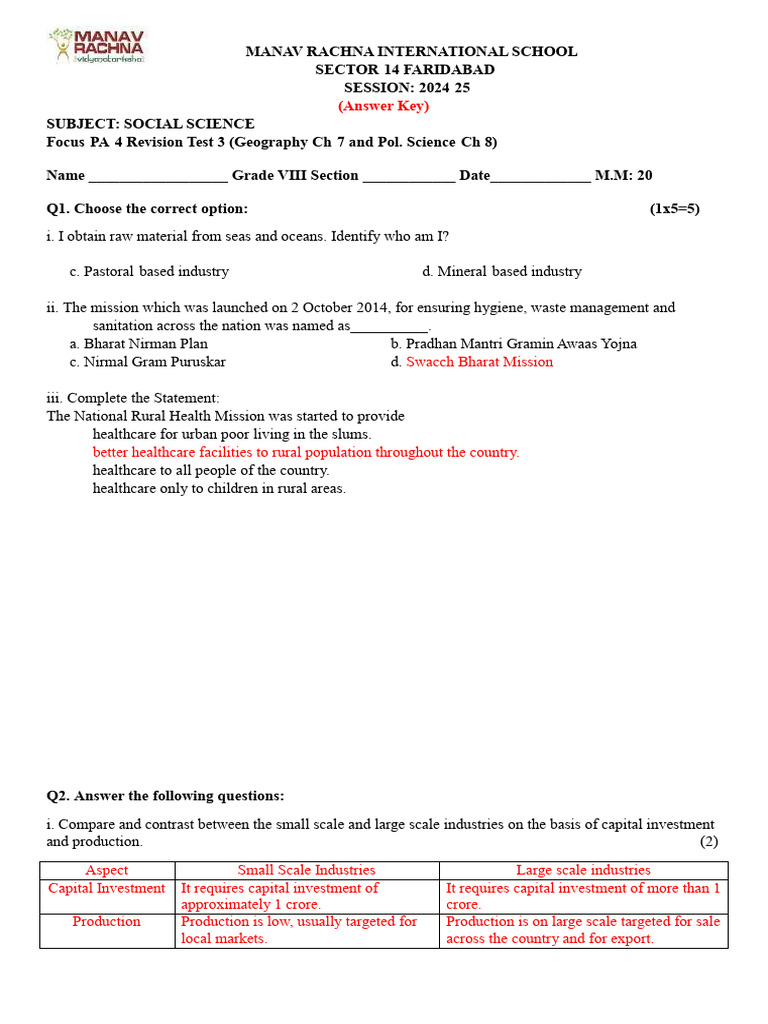 Grade VIII SSC PA4 PT3 Answer Key | PDF | Iron | Capital (Economics)