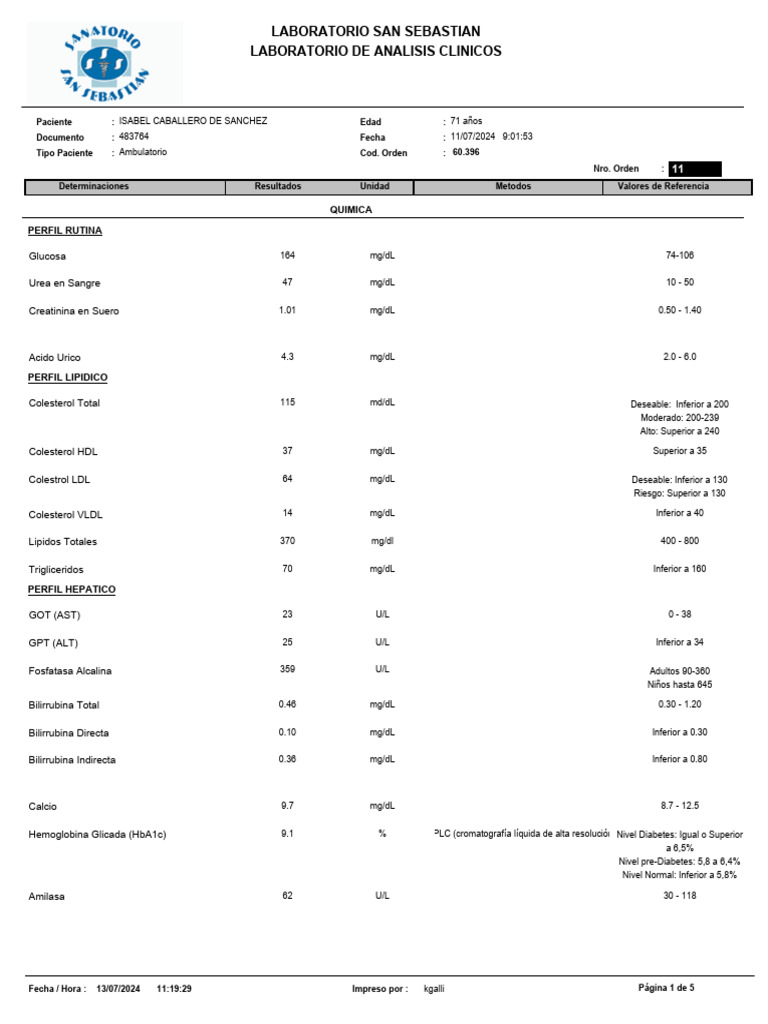 Orden #60396 - Isabel Caballero de Sanchez | PDF | Colesterol | Leucocito