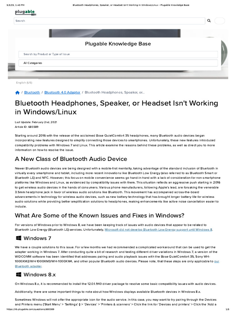 Bluetooth Headphones, Speaker, or Headset Isn't Working in Windows - Linux - Plugable Knowledge ...