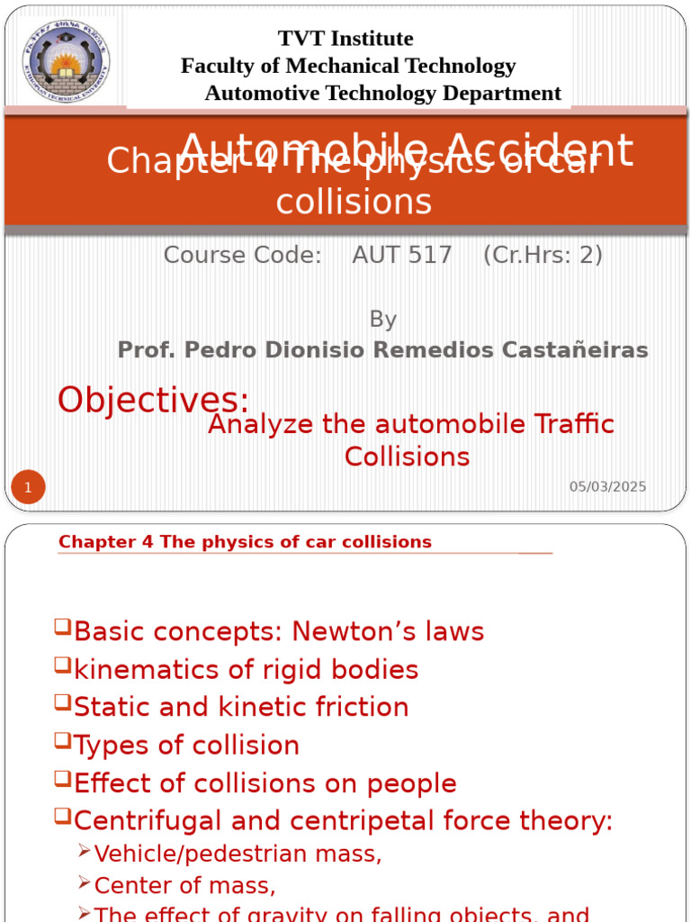 AUT517 Chapter 4 The Physics of Car Collisions- | PDF | Force | Friction