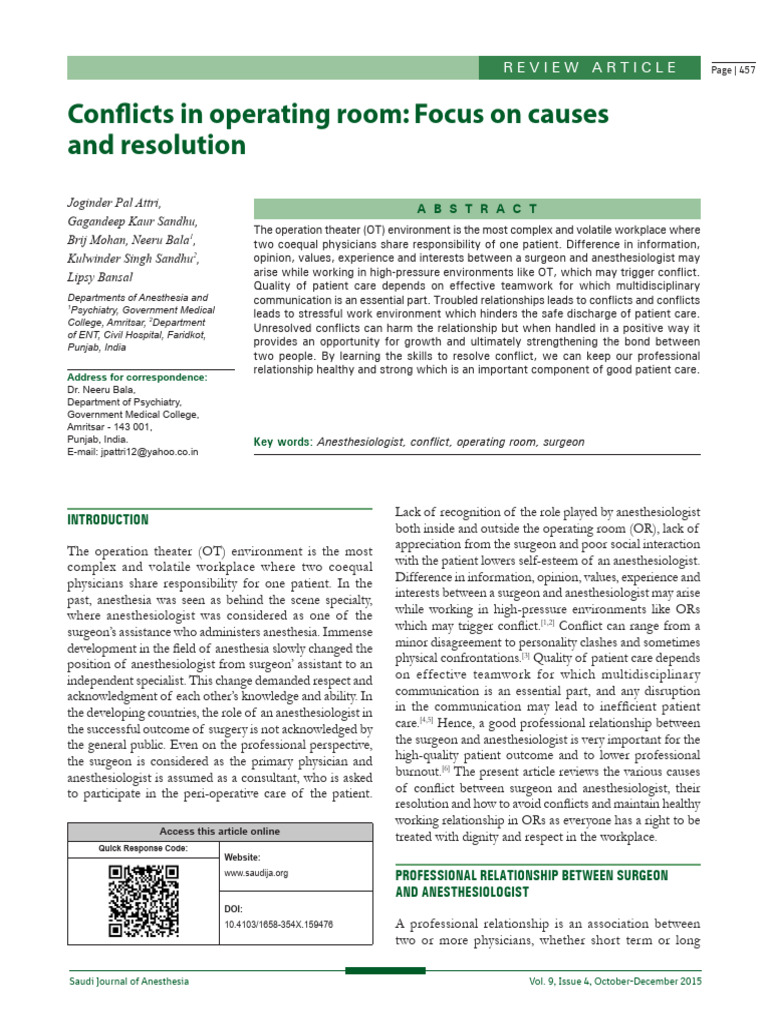 Conflicts in Operating Room Focus On Causes And.24 | PDF | Surgery ...