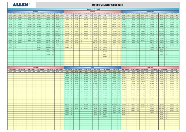 Doubt Counter Schedule: Wednesday Tuesday Monday | PDF