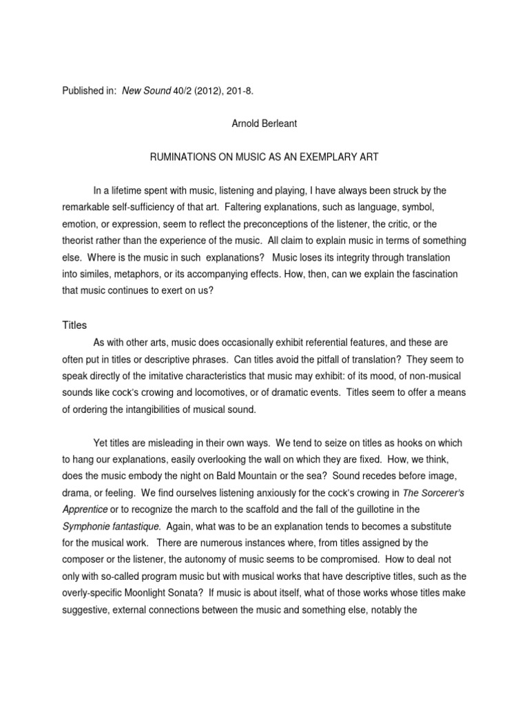 Ruminations_on_music_as_an_exemplary_art 2 | PDF | Experience | Sound