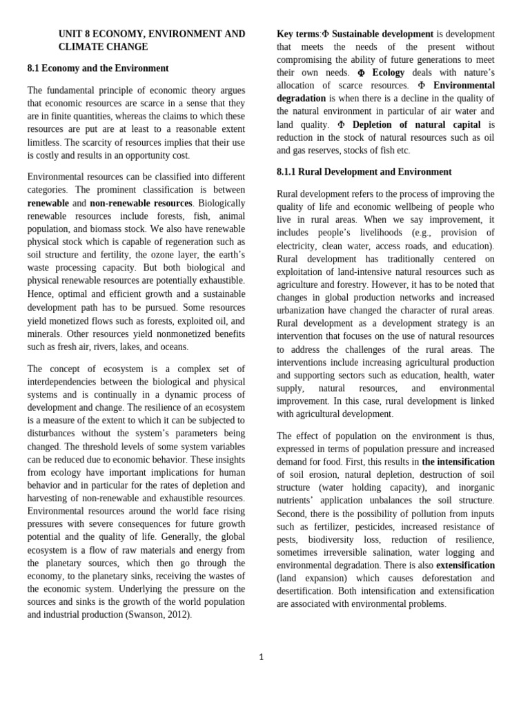 Economics Short Notes Unit-8 Kegna | PDF | Climate Change | Greenhouse Gas