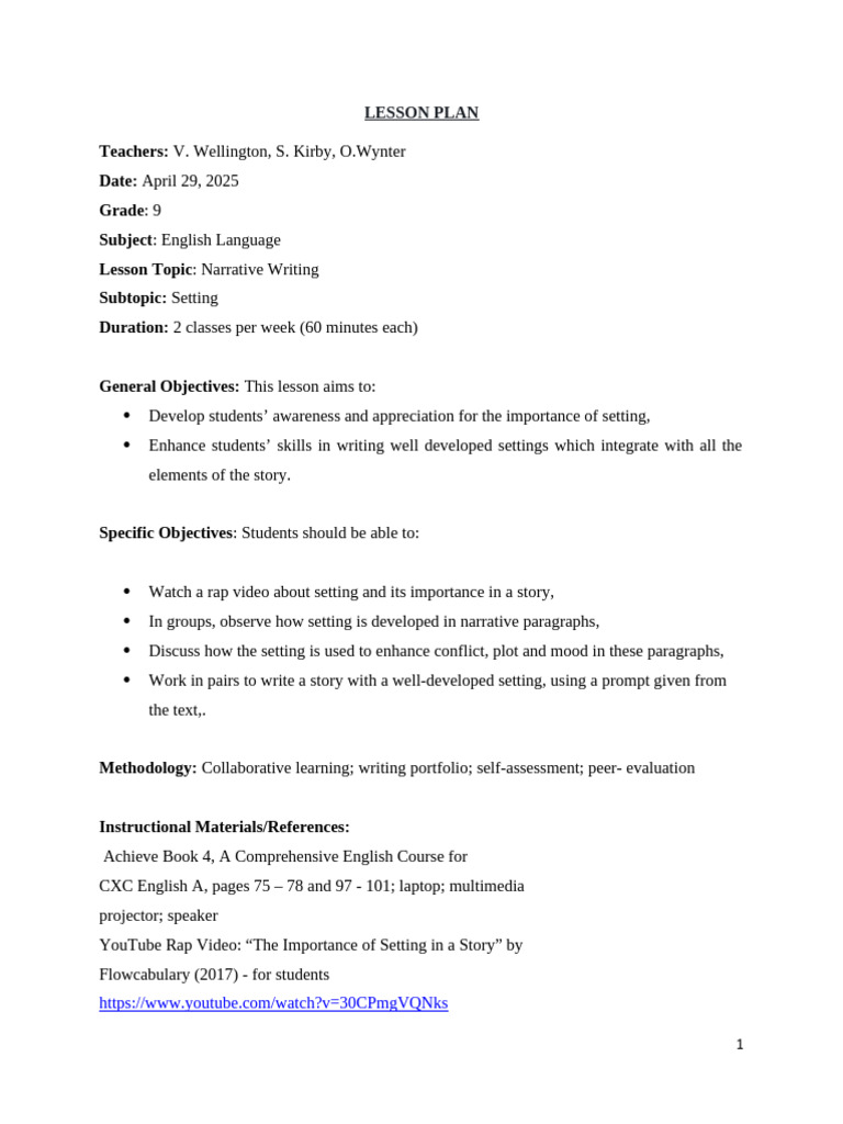 GRADE 9 NARRATIVE WRITING - Intorduction + Setting | PDF | Narrative ...