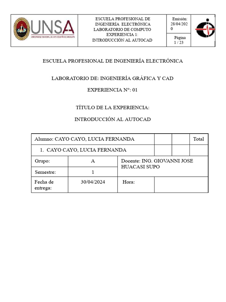 Laboratorio 1 Lab Autocad | PDF | Diseño asistido por ordenador | Cad ...