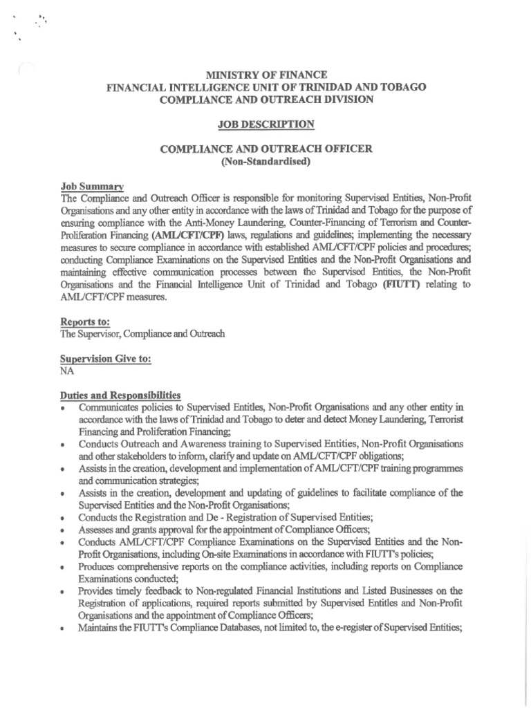 Job Description Compliance Outreach Officer | PDF