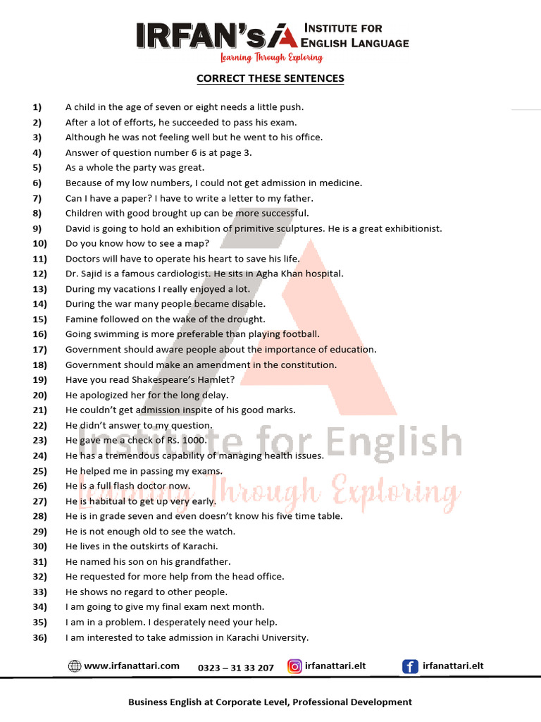 Correct These Sentences | PDF