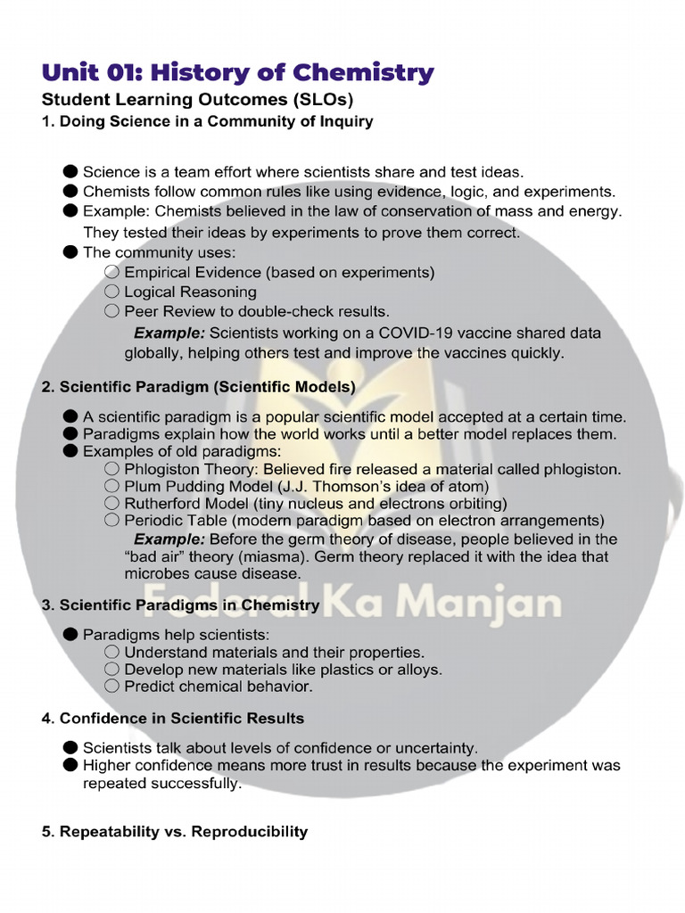 Unit 1 - History of Chemistry Grade 10th | PDF