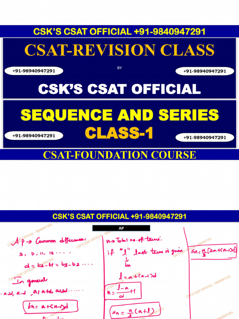 Sequence and Series Revisions Class 1 | PDF