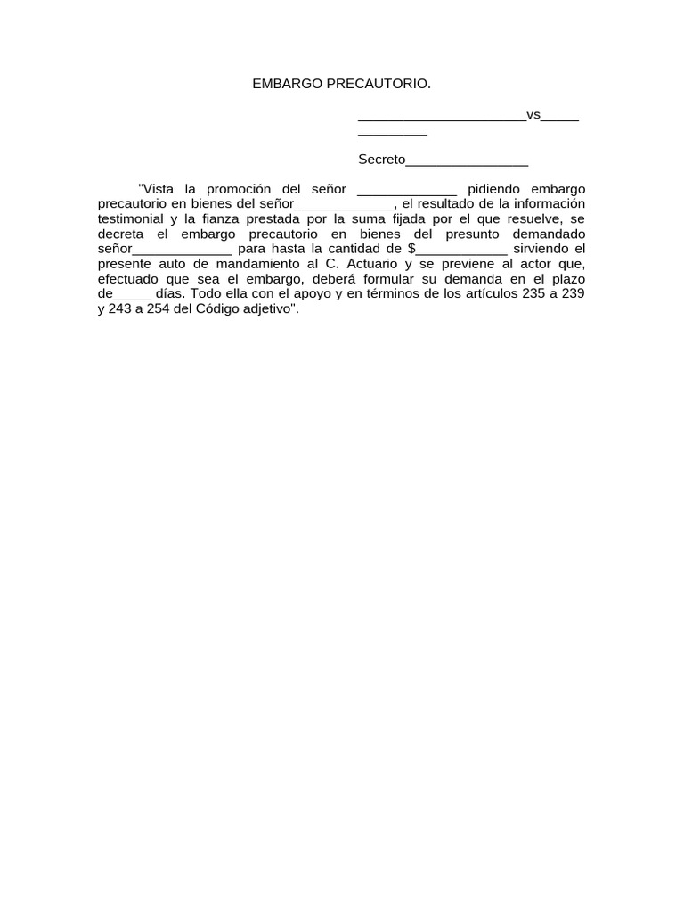 Embargo Precautorio. | PDF