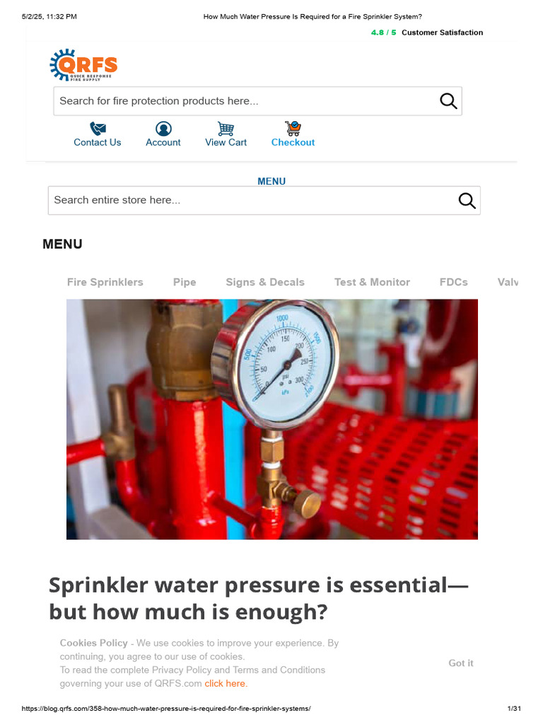 Fire Sprinkler System Pressure Requirements | PDF | Fire Sprinkler System | Pipe (Fluid Conveyance)