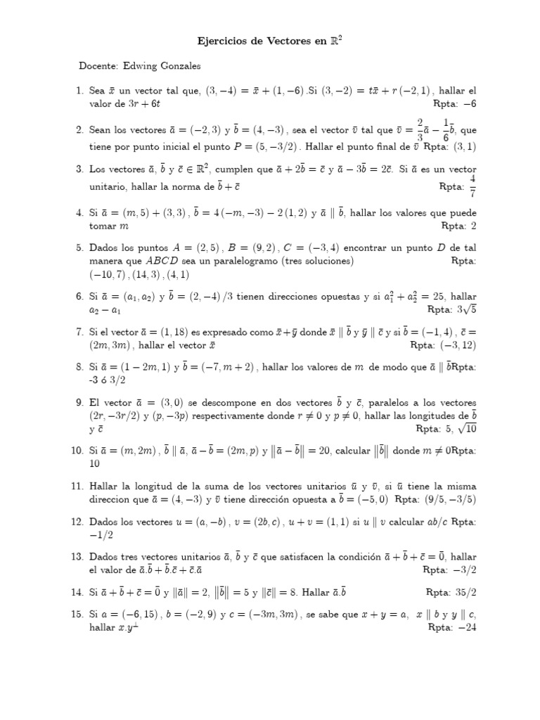 Ejercicios Vectores R2 Ultimo | PDF | Vector Euclidiano | Geometria clasica