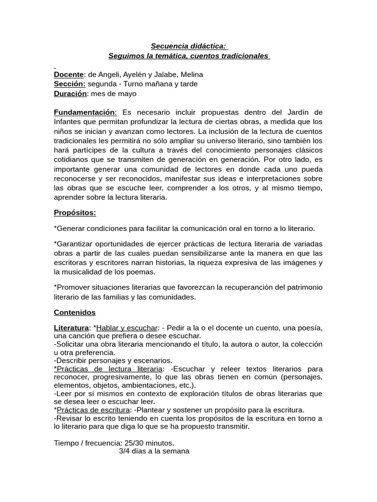 Secuencia Cuentos Tradicionales, Sala Roja | PDF | Comunicación escrita ...