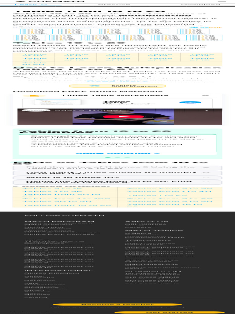 Tables From 10 To 20 - Learn Tables 10 To 20 (PDF Download) | PDF ...