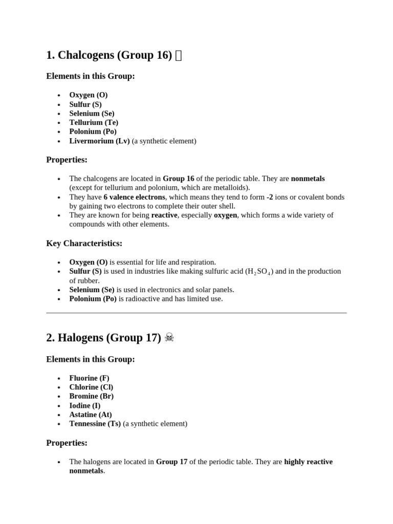Elements of Group 16, 17 and 18 | PDF | Periodic Table | Sets Of ...