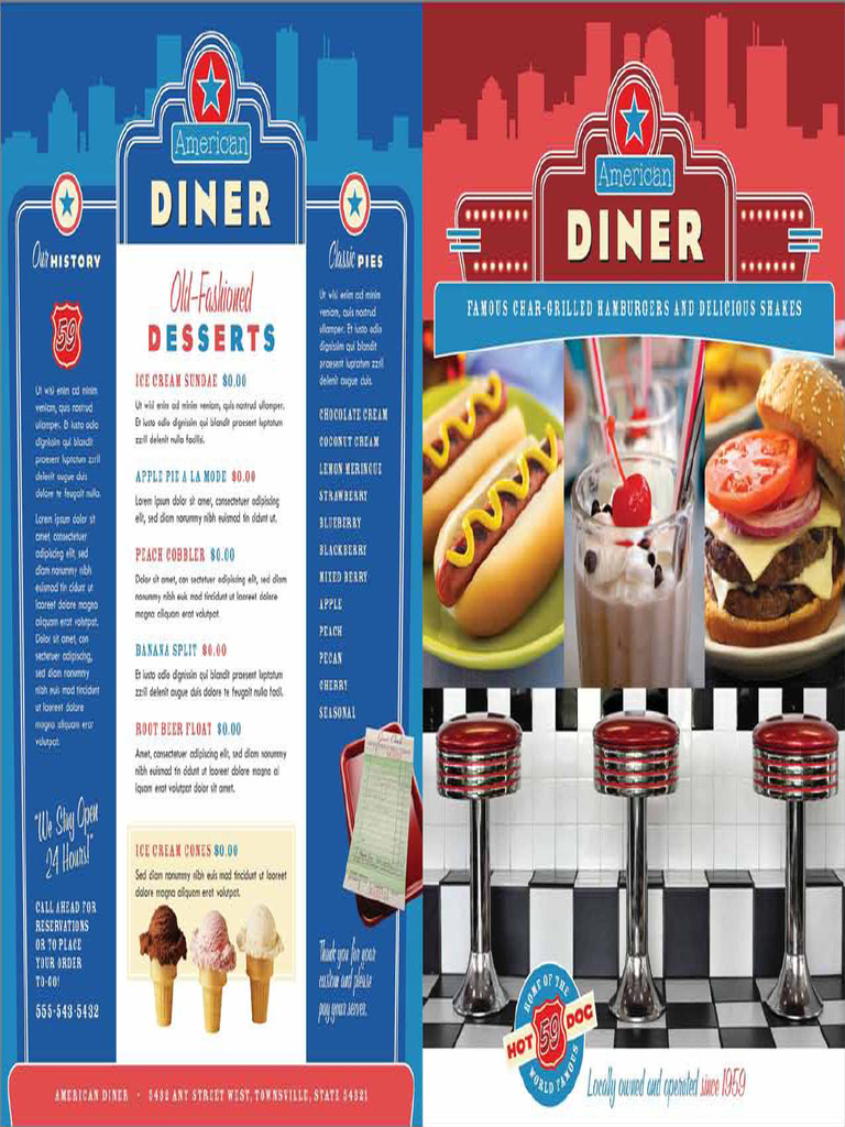 American Diner Restaurant Menu Template | PDF