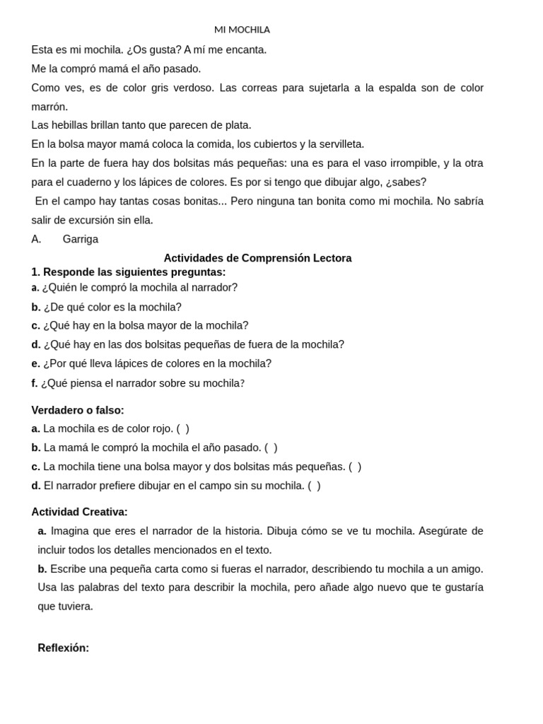 Descripción y Reflexión sobre Mi Mochila | PDF