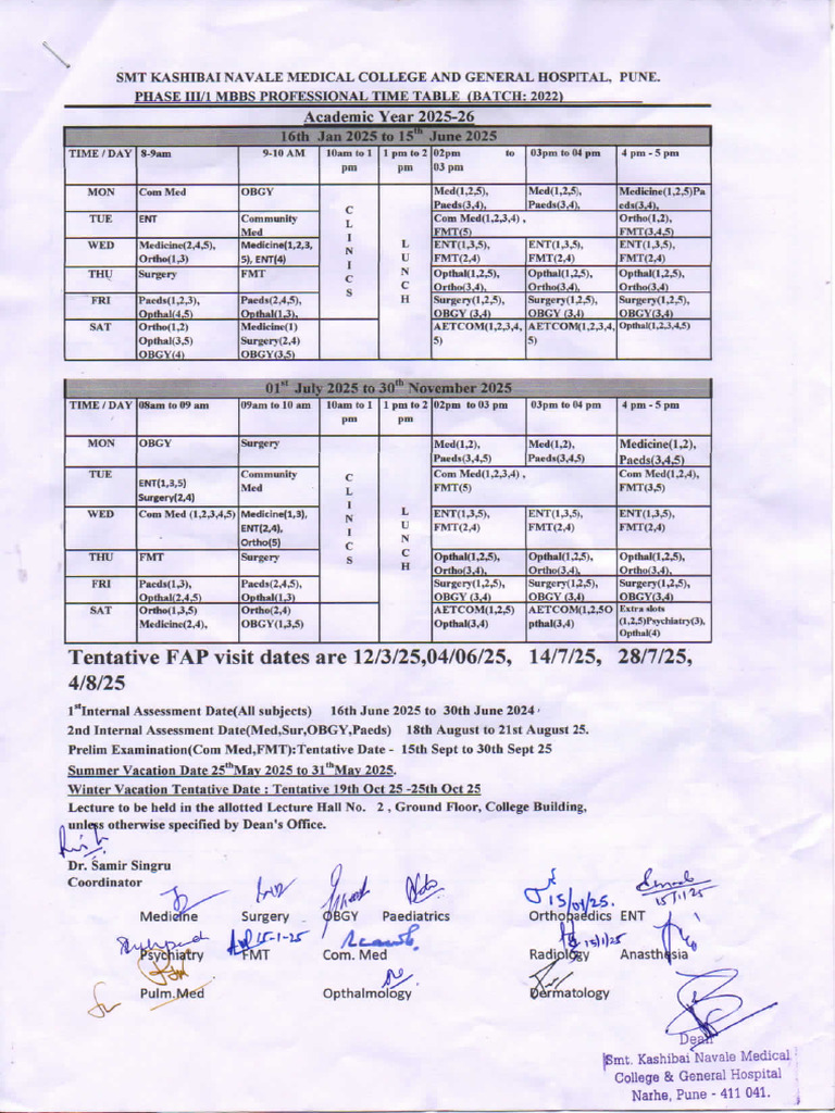 Third Mbbs Part - I Time Table Batch 2022-23 | PDF