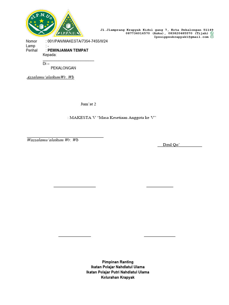 Surat Peminjaman Tempat Dan Proyektor | PDF