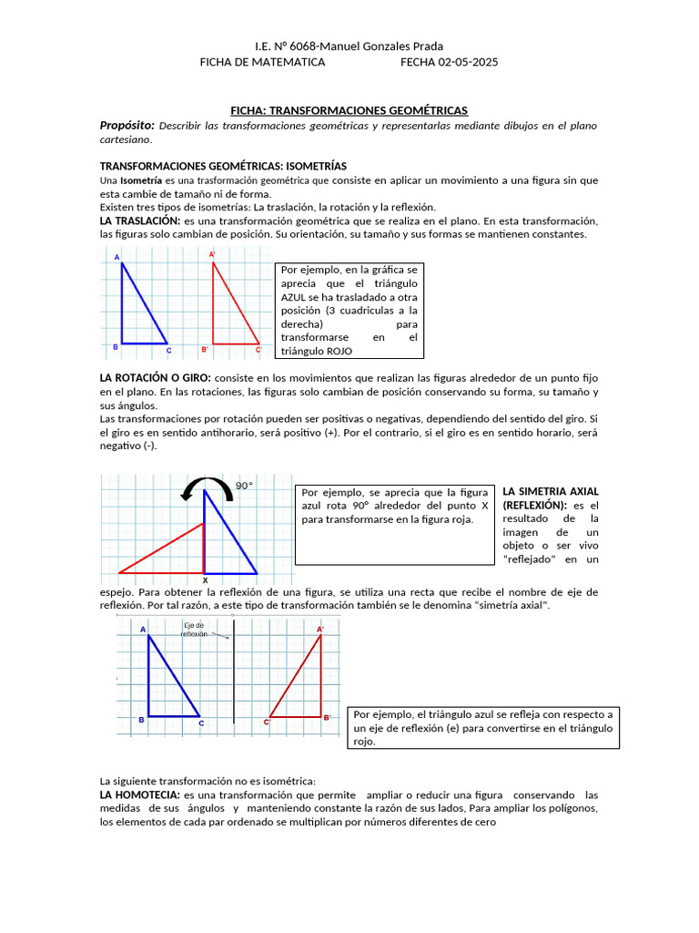 Ficha de Matematica 4to D | PDF | Rotación | Geometría euclidiana