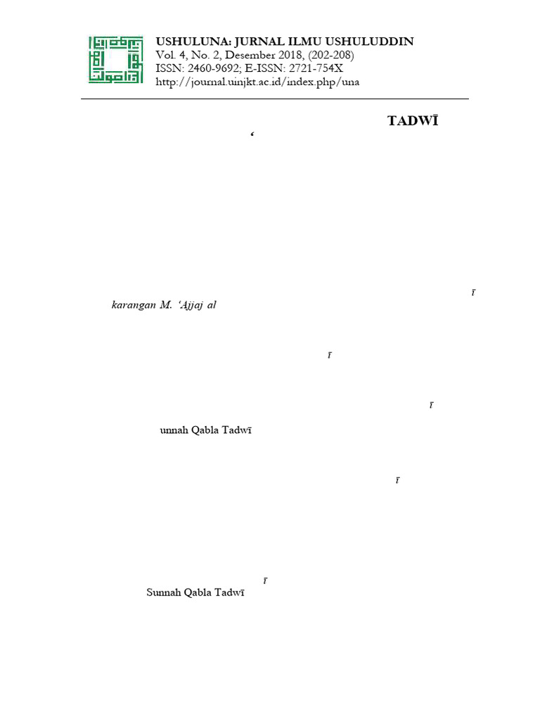 Telaah Kitab Al-Sunnah Qabla Al-Tadwin Karya M Aj | PDF