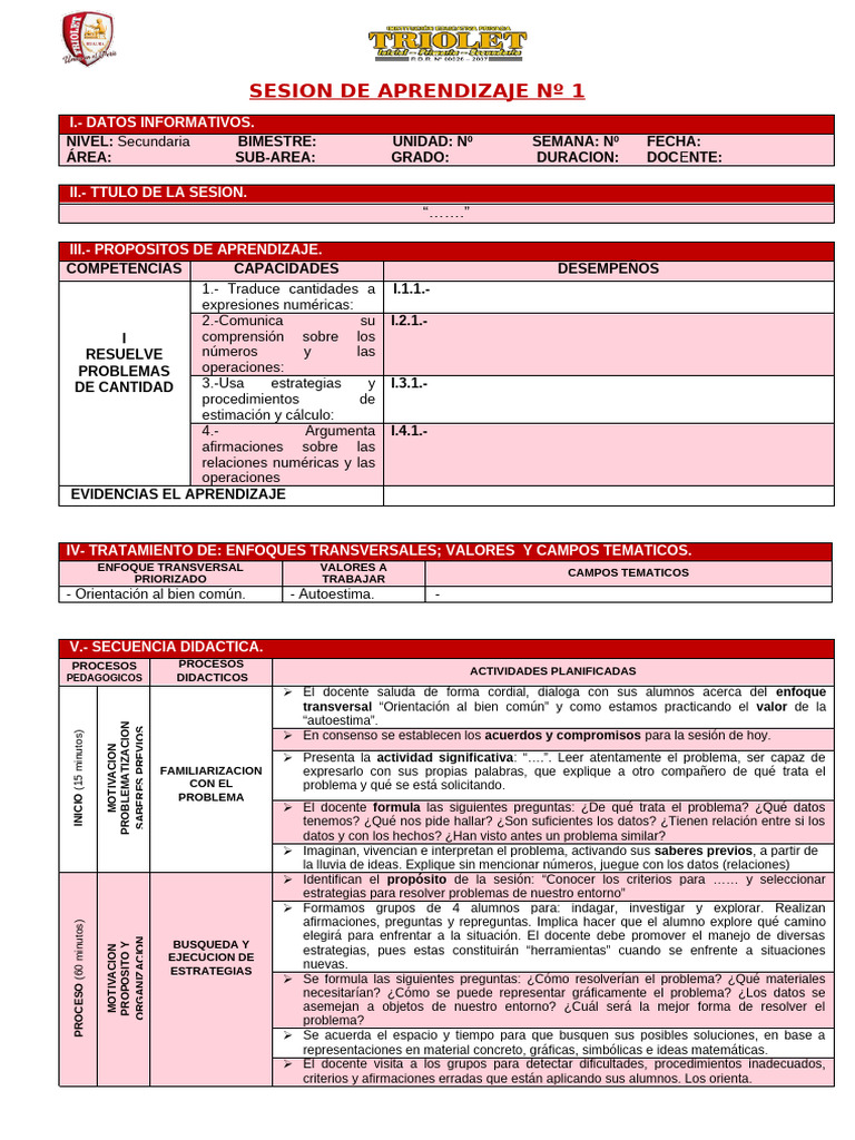 Modelo - Sesion - Aprend - Secundaria - 2025 | PDF | Maestros | Evaluación