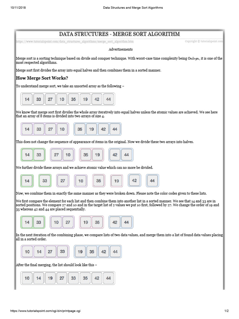 Data Structures And Merge Sort Algorithms Pdf Computer Science 