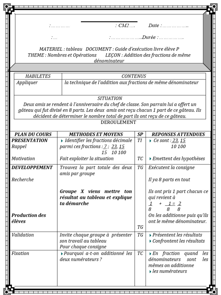 Addition et soustraction de fractions CM2 | PDF | Décimal | Multiplication