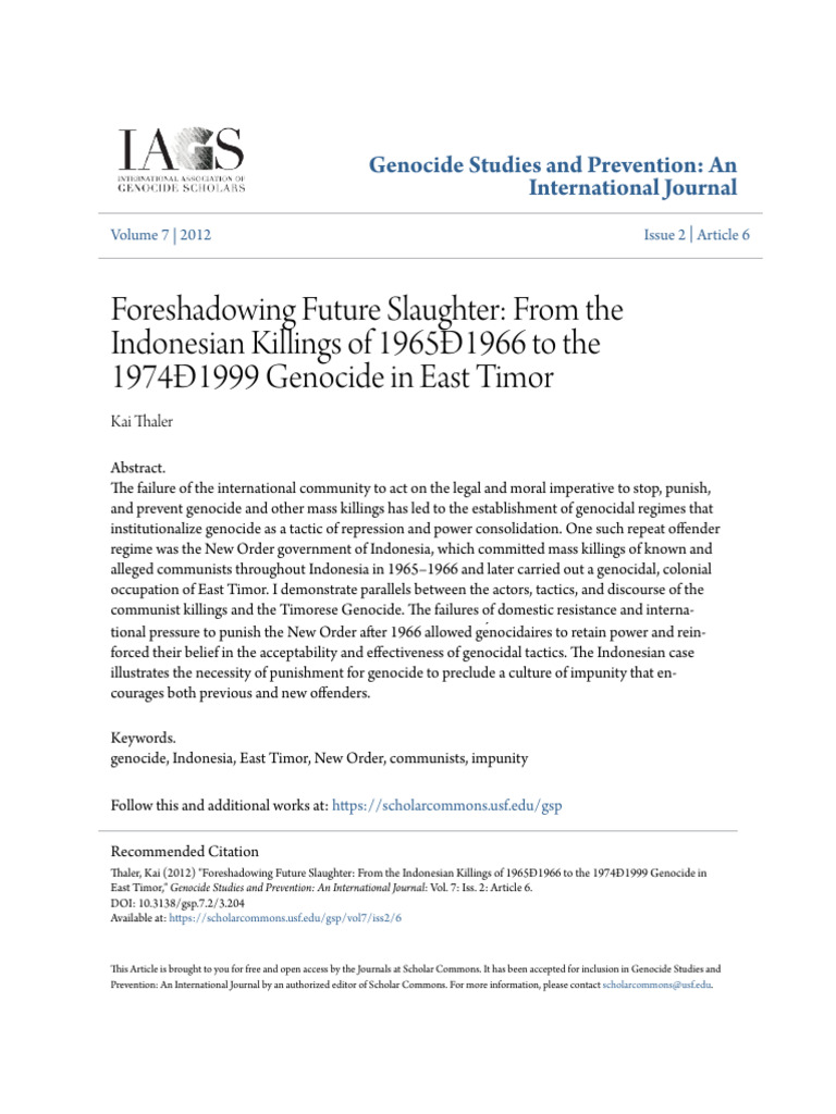 Foreshadowing Future Slaughter | PDF | East Timor | Genocides