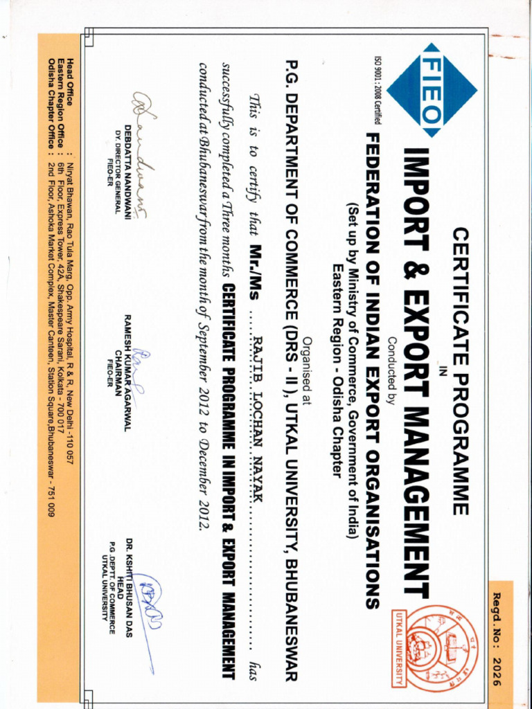 Export Import Management Certificate | PDF