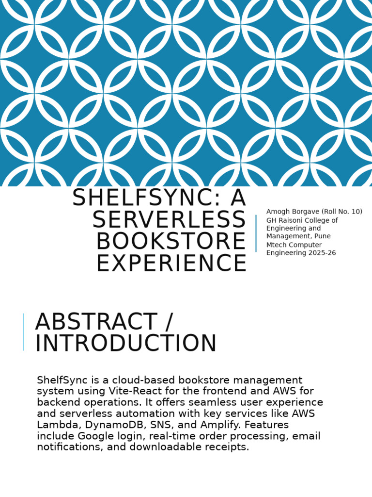 ShelfSync Presentation | PDF | Amazon Web Services | Software Engineering