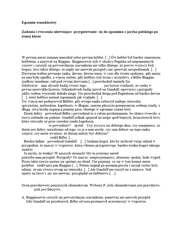 Arkusz E8 Hobbit | PDF