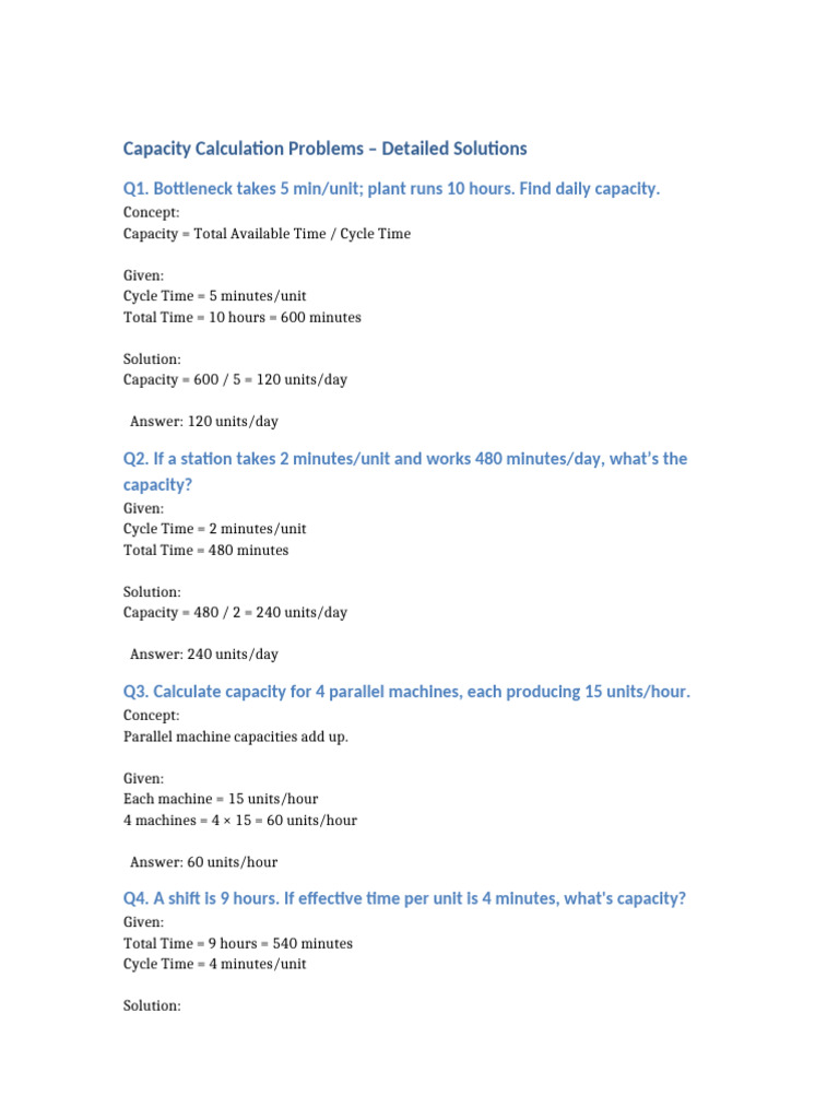 Capacity Calculation Problems Solutions | PDF