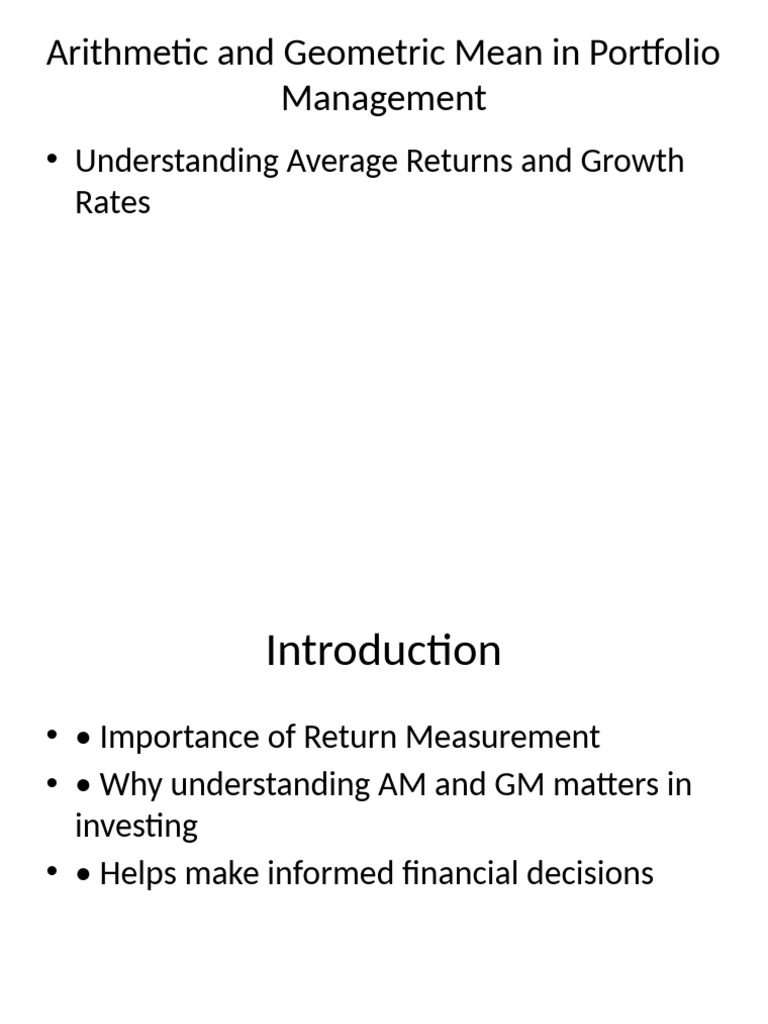 Arithmetic and Geometric Mean in Portfolio Management | PDF | Mean ...