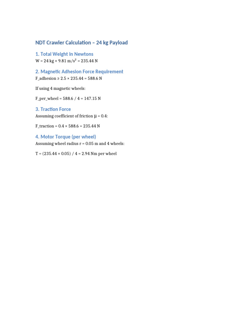 NDT Crawler Calculation 24kg | PDF