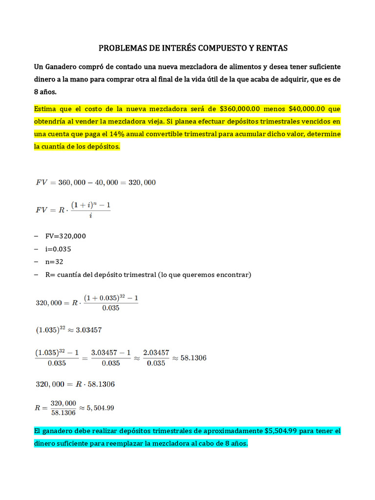 Ejercicios de Matematica Financierra | PDF | Inversiones | Economias