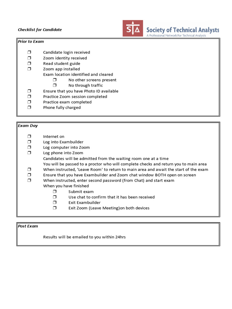 STA Part 1 Zoom Checklist | PDF