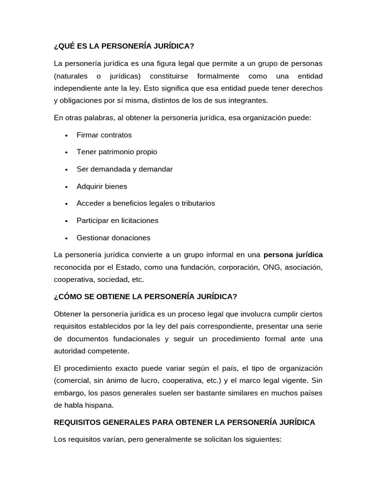 Qué Es La Personería Jurídica | PDF | Fundación (sin fines de lucro ...